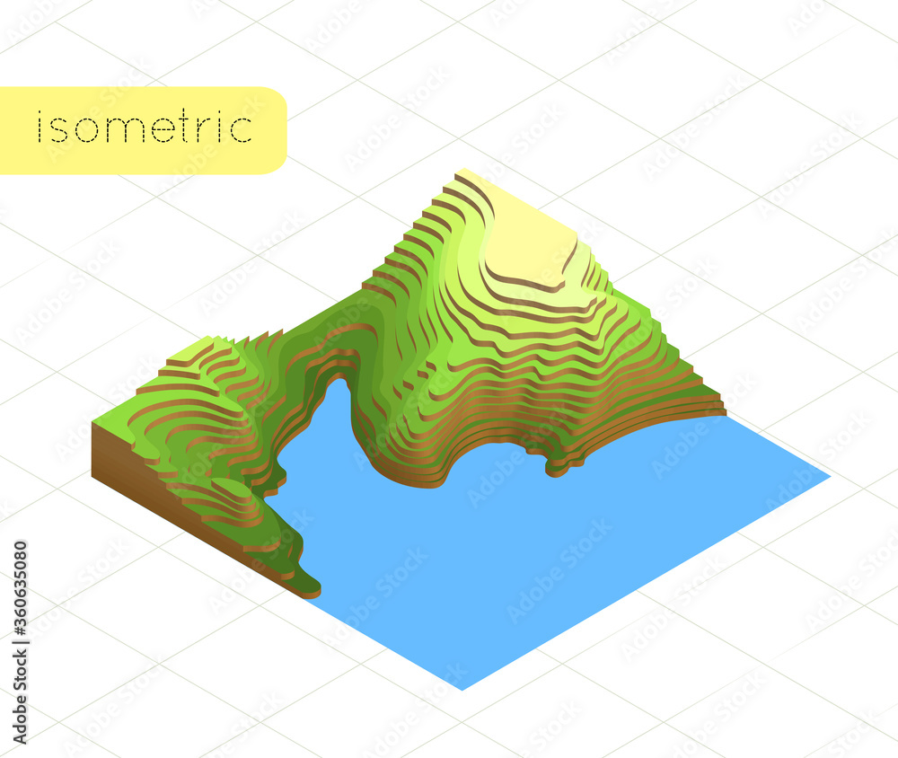 3d isometric map with transitions of vertices. Colorful flat landscape ...
