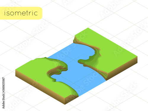 3d isometric map with transitions of vertices. Colorful flat landscape ...