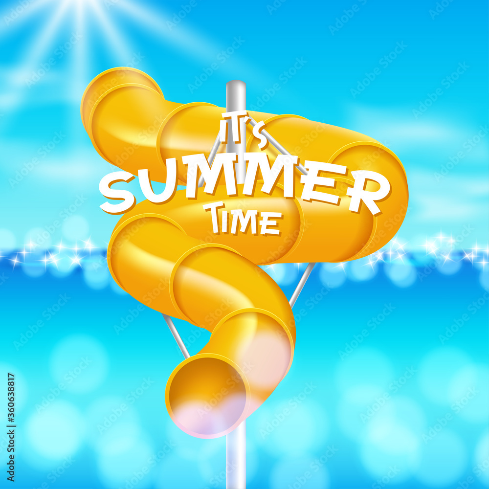 Vector illustration of 3d screw slides realistic waterpark pool ...