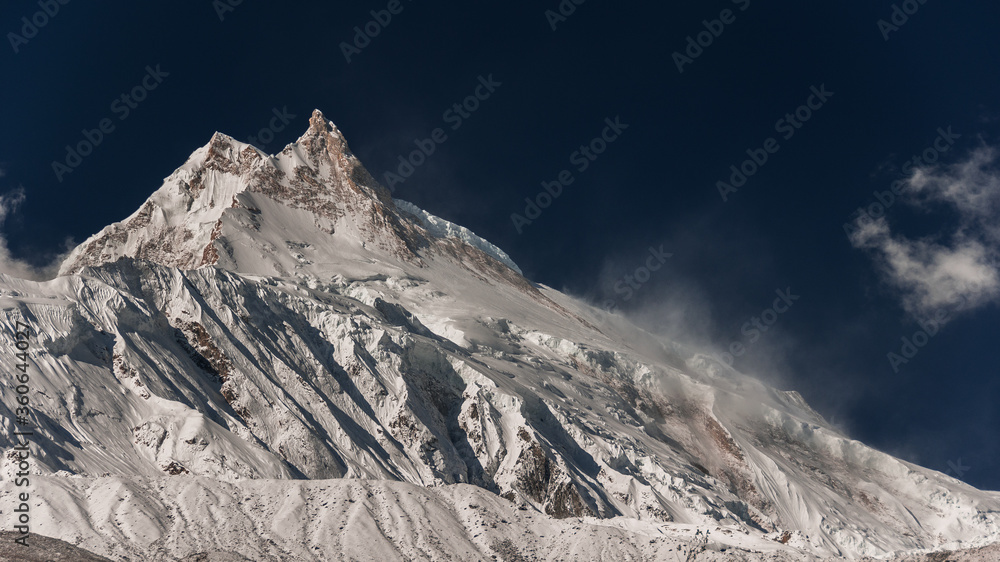 Spectacular view of Manaslu mountain as seen on Around Manaslu trail ...