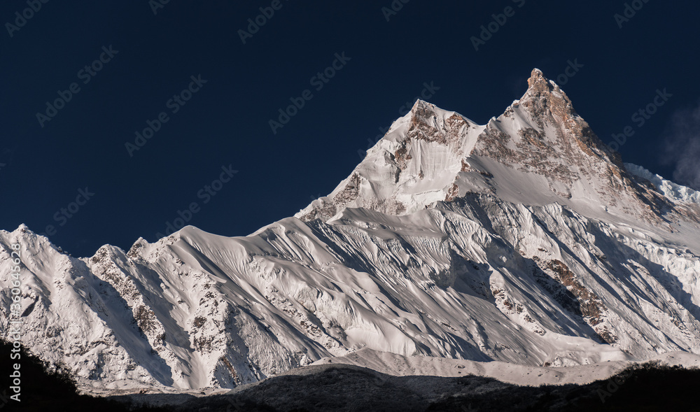 Spectacular view of Manaslu mountain as seen on Around Manaslu trail ...