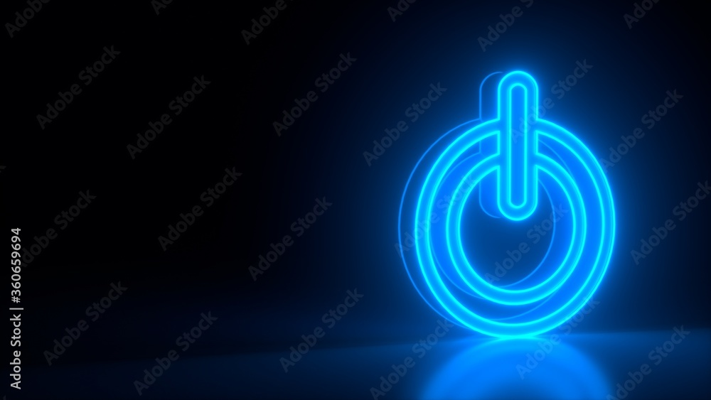 Futuristic glowing blue neon power button symbol on black dark ... Futuristic glowing blue neon power button symbol on black dark ...