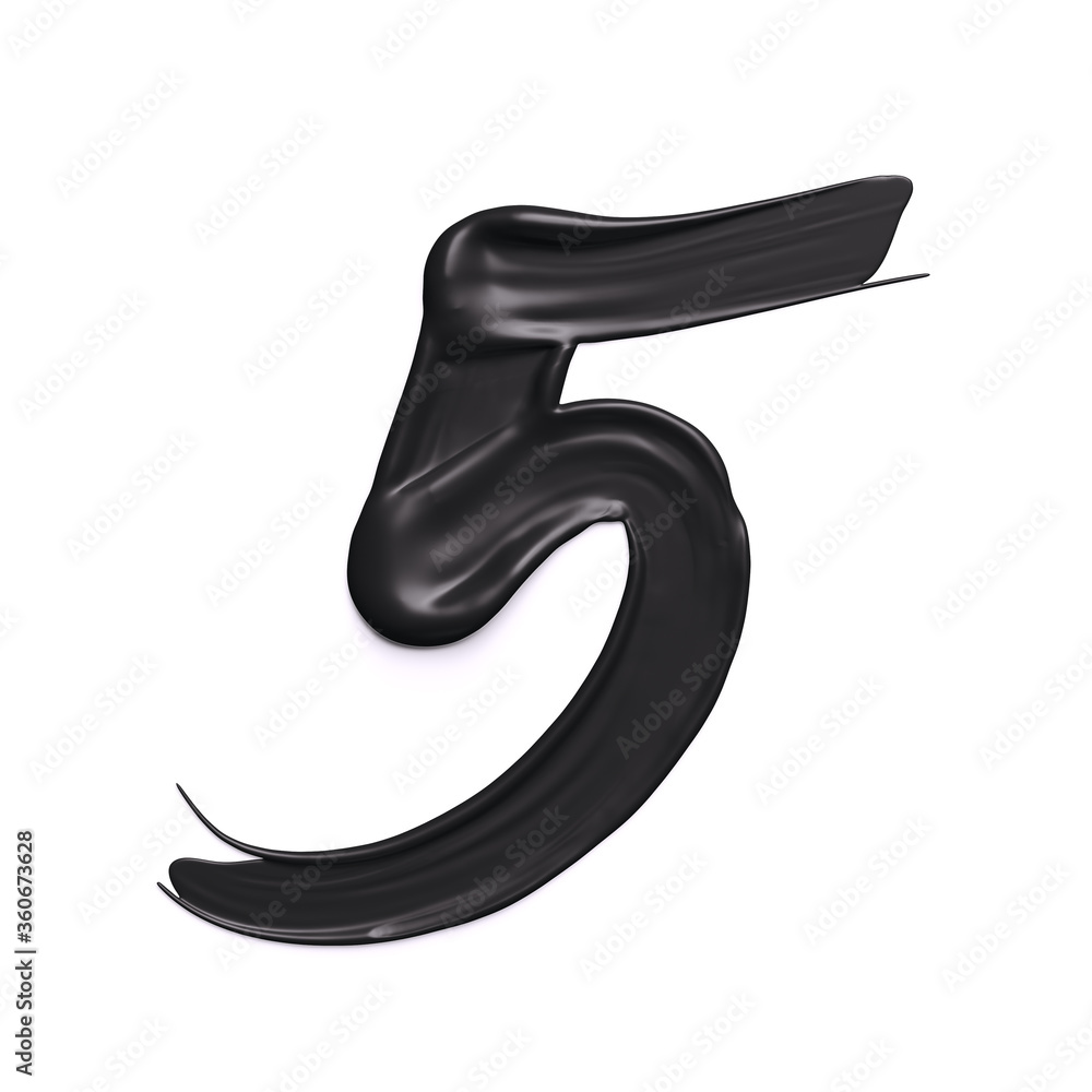 Numeral 5. Black liquid smear number Five isolated on white background ...
