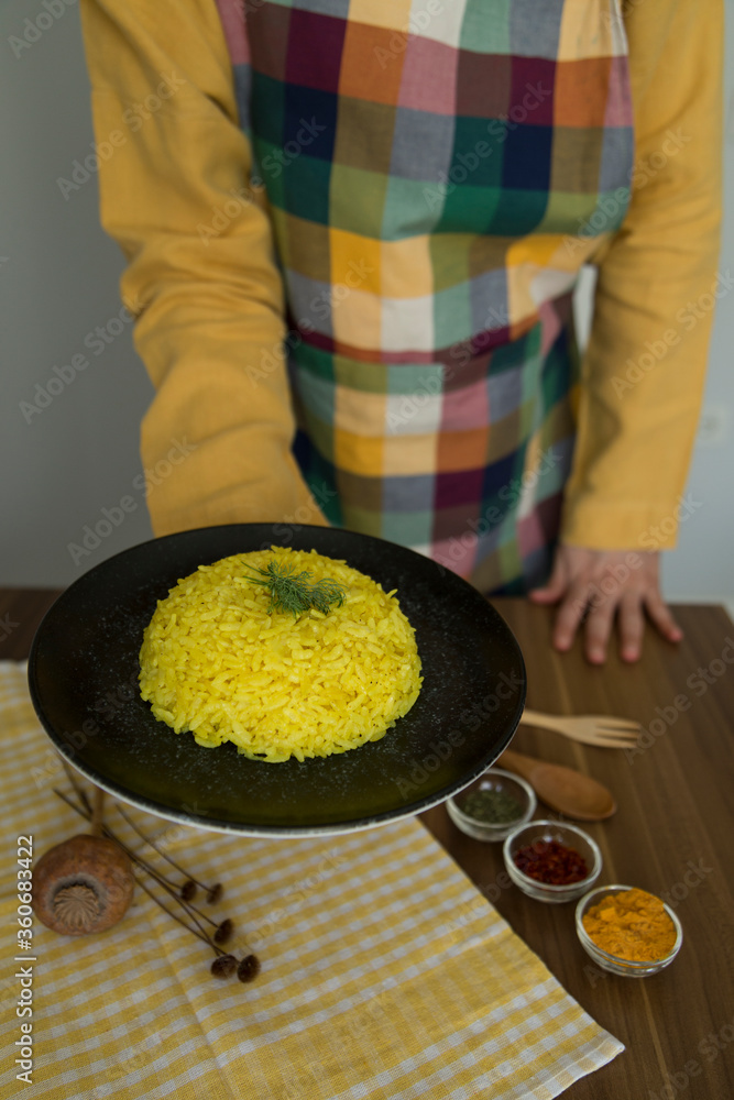 cooking rice with Curcuma Longa, turmeric or Zerdecal for healthy life ...