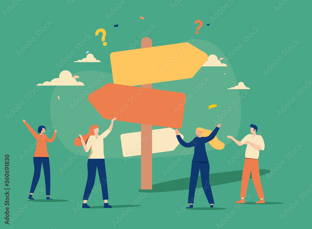 Vector illustration, direction sign in different, destination, choice ...