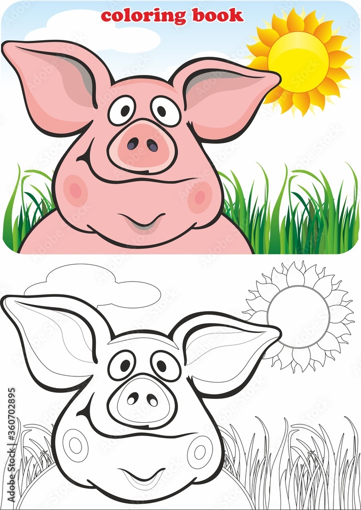 Pig. Funny pink pig. Cartoon characters for kids coloring book ...