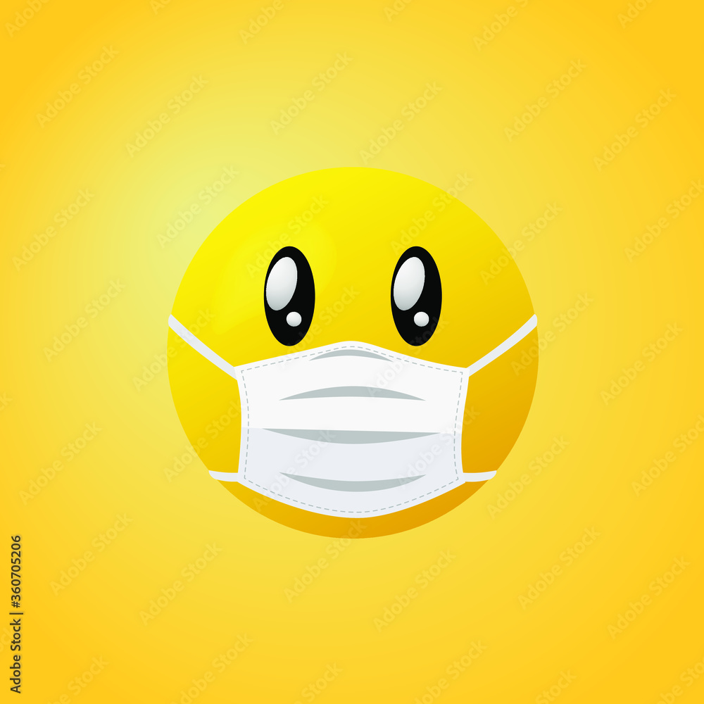 Emoticon with mouth mask - yellow face with eyes wearing a white ...