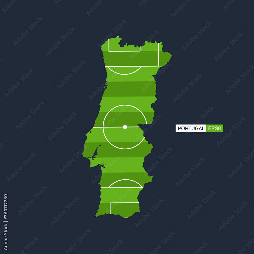 Portugal. Map of the country with a football field. Vector football ...