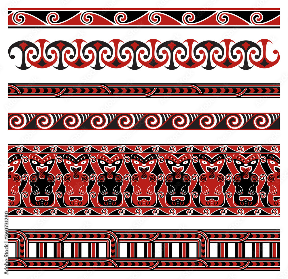 Maori Traditional Seamless Vector Patterns Set Stock Vector | Adobe Stock