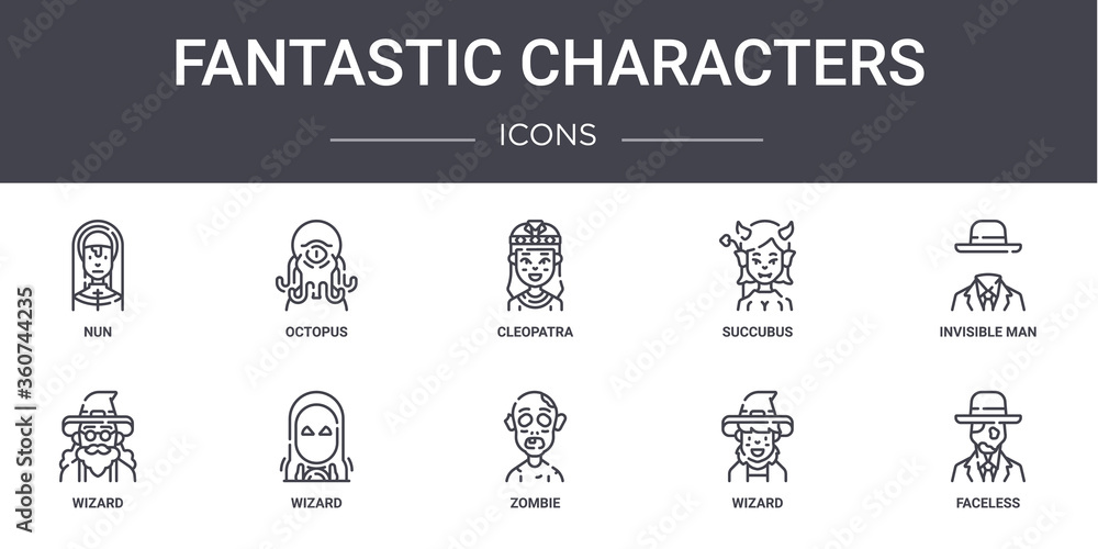 fantastic characters concept line icons set. contains icons usable for ...