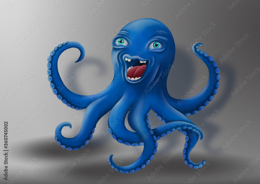 Blue octopus cartoon on white background Stock Illustration | Adobe Stock