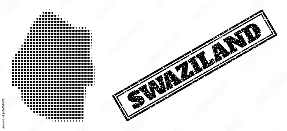 Halftone map of Swaziland, and grunge watermark. Halftone map of ...