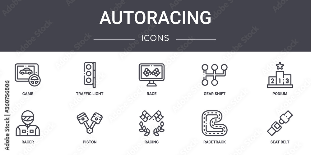 autoracing concept line icons set. contains icons usable for web, logo ...