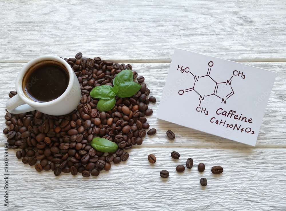 Structural chemical formula of caffeine molecule with roasted coffee ...