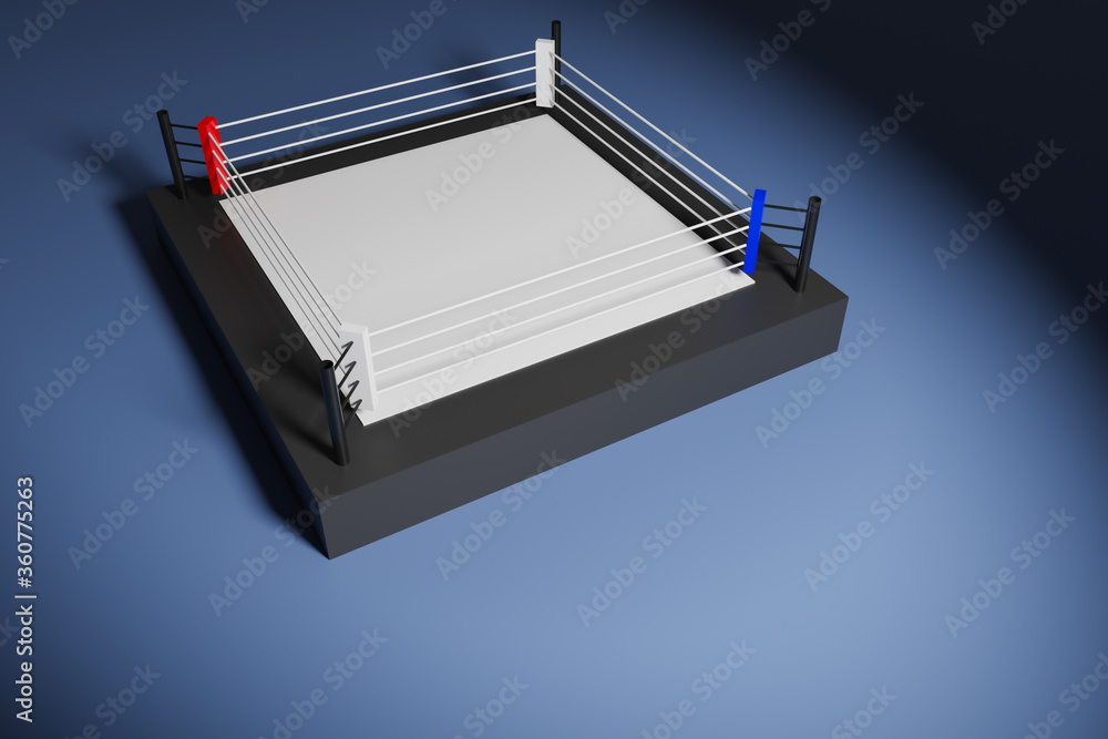 3d illustration of a boxing ring for fighting with a blue and red ...