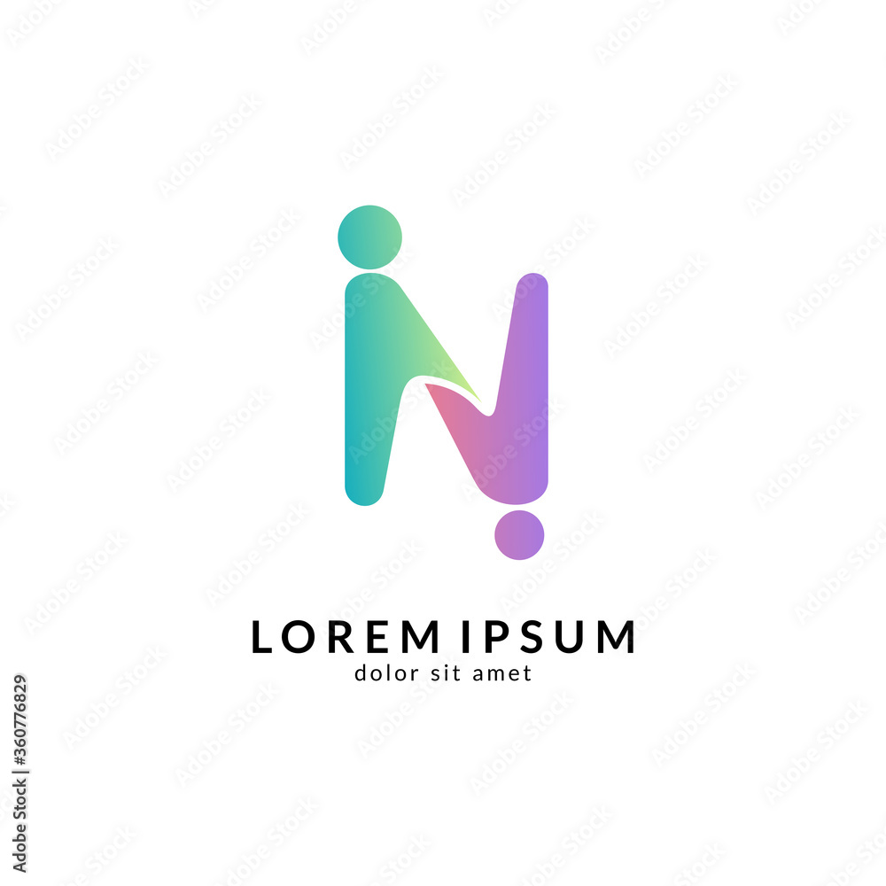 Human Letter N Logo Design. Initial Letter Combination With People Logo ...