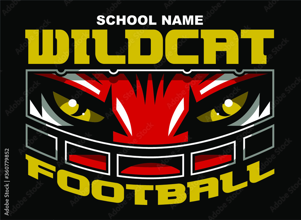 wildcat football team design with mascot wearing facemask for school ...