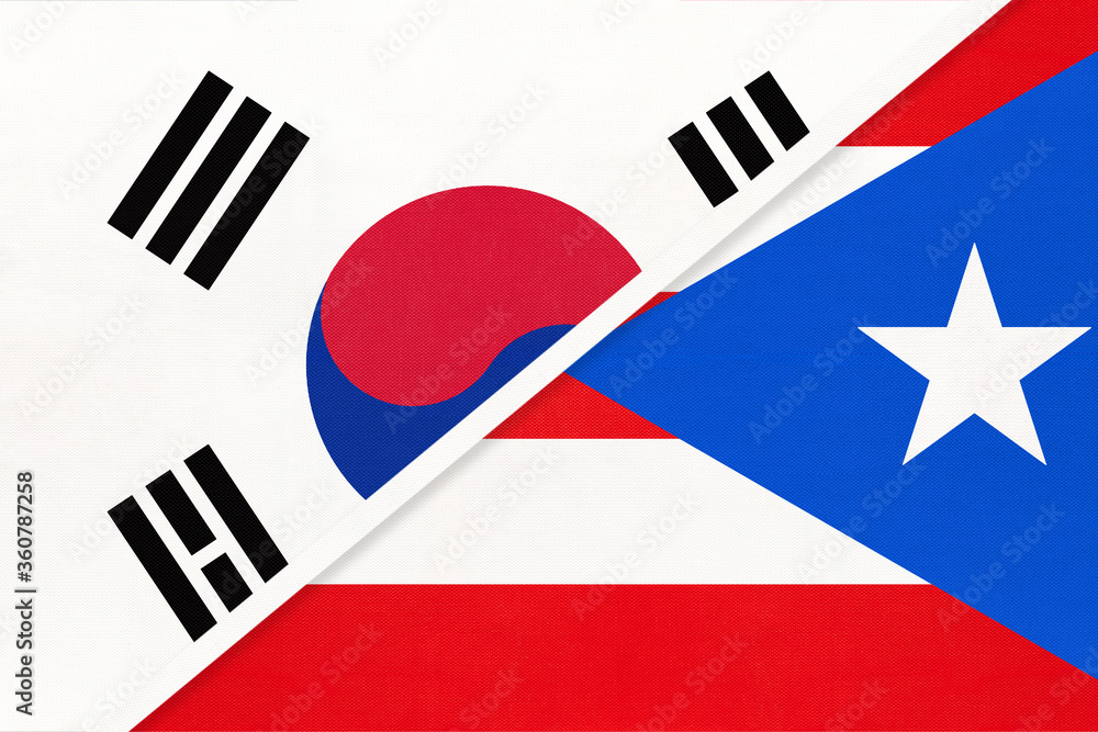 South Korea and Puerto Rico, symbol of national flags from textile ...