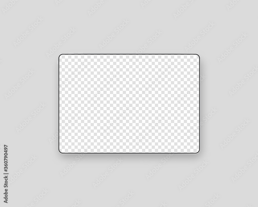 Modern tablet with transparent screen. Tablet mockup isolated on grey ...