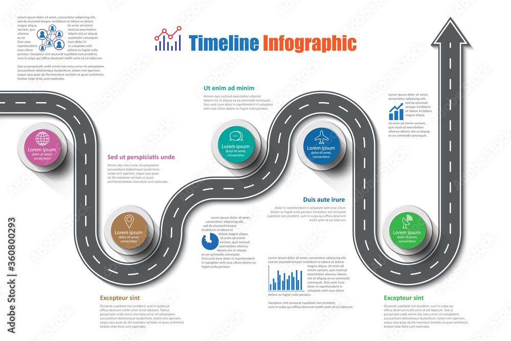 Business road map timeline infographic template with pointers designed ...