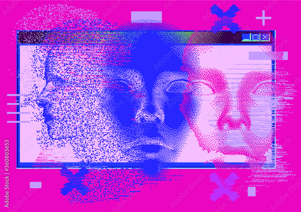 Abstract technology background with 3D face mask and user interface ...