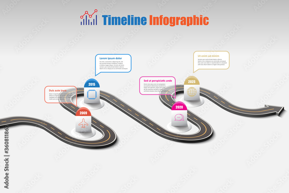 Business road map timeline infographic template with pointers designed ...