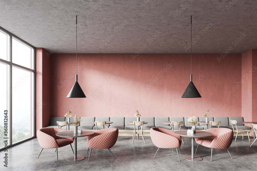 Pink coffee shop interior with sofa and armchairs Stock Illustration ...