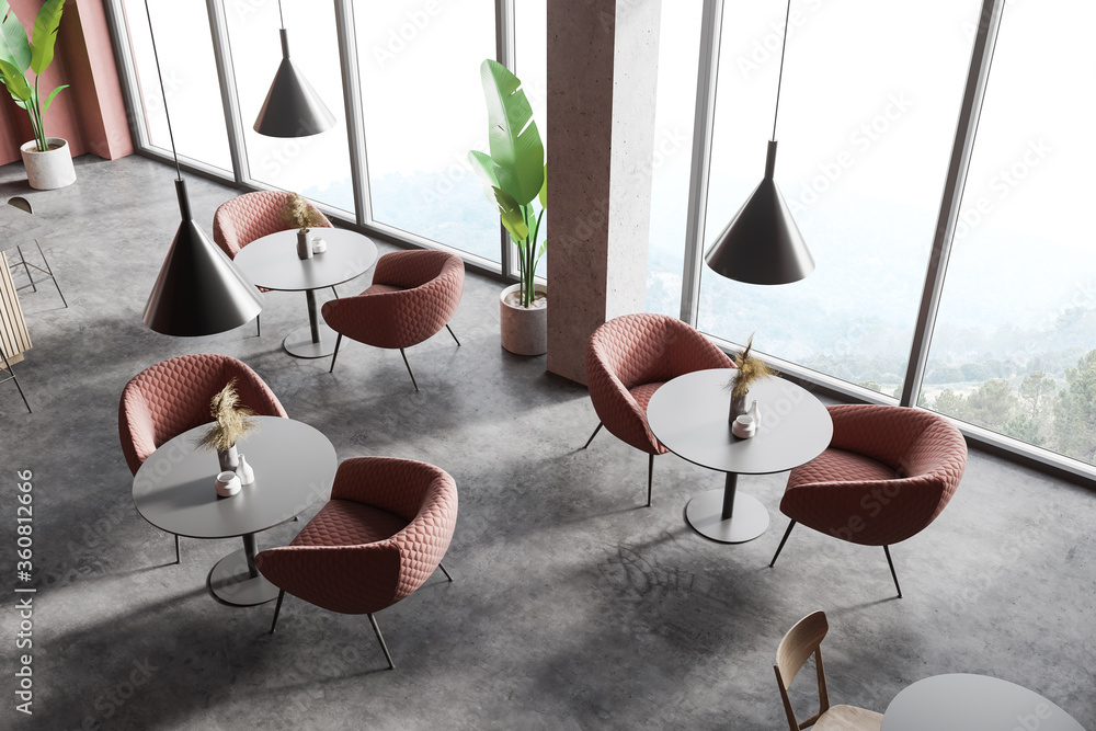 Panoramic cafe with round tables, top view Stock Illustration | Adobe Stock