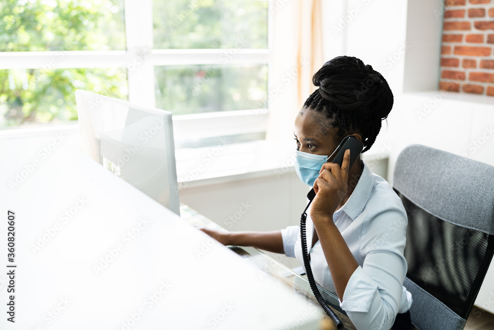 African American Call Center Desk Woman Stock Photo | Adobe Stock