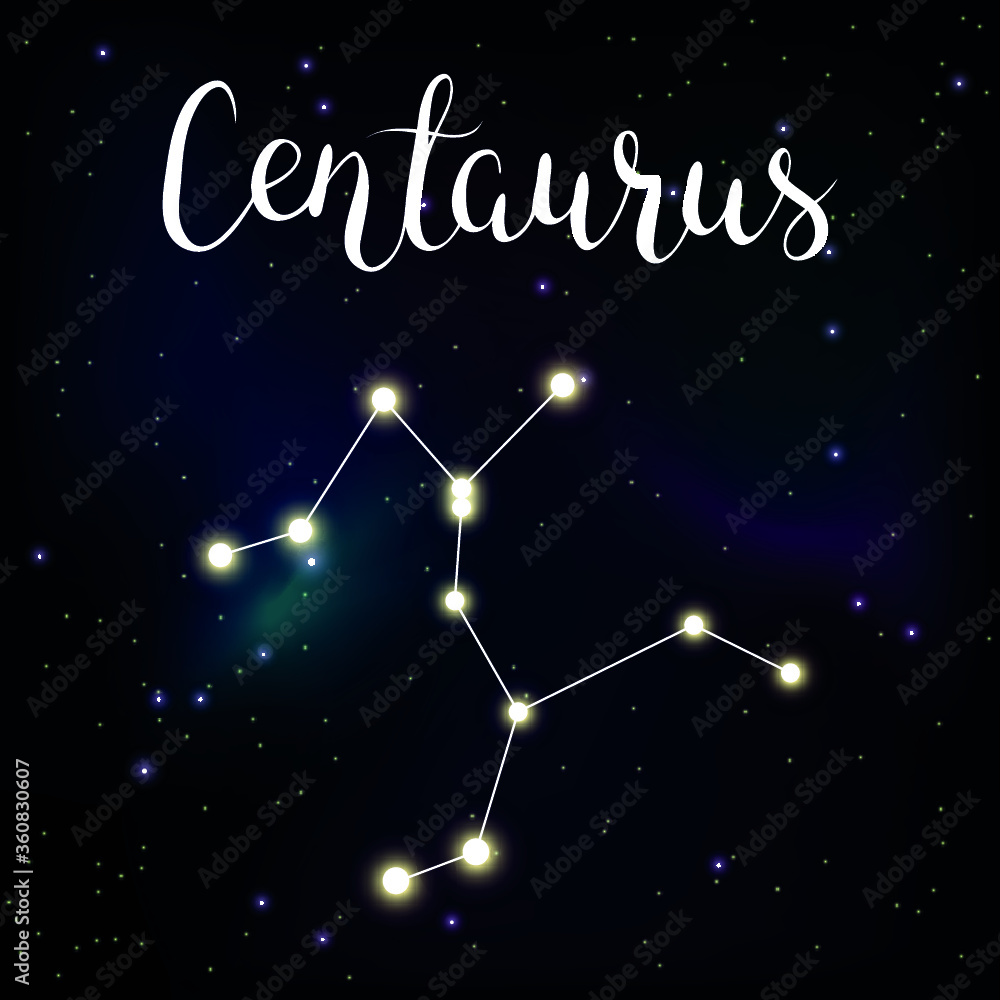 Vector illustration of constellation Centaurus with lettering astrology ...