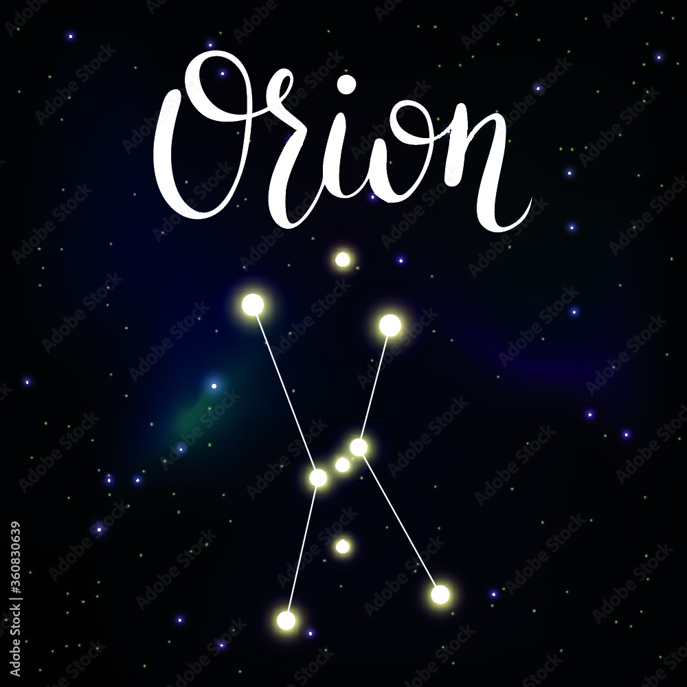 Vector illustration of constellation Orion with lettering astrology ...