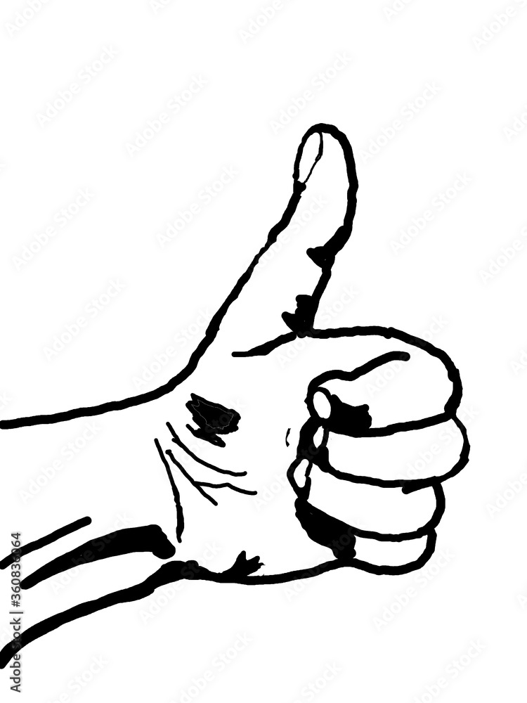 gezeichnete Hand mit einem Daumen hoch Zeichen Stock Illustration ...