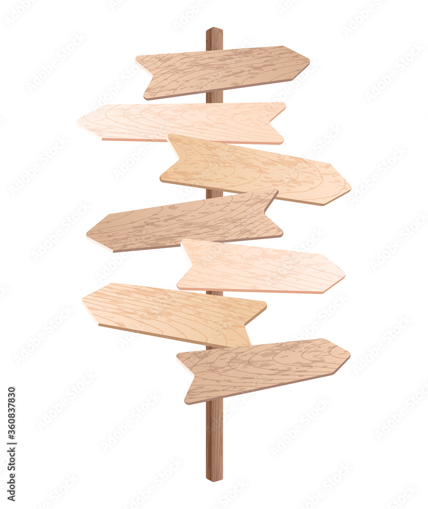 Vector wooden empty signpost on white background. Sign board arrow ...