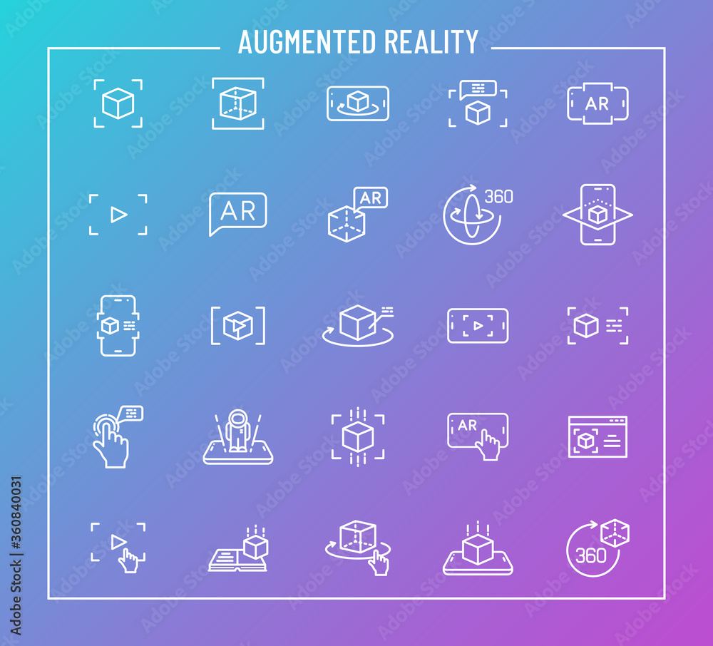 Augmented reality outline vector icons on color gradient background. icon set for web design and ...