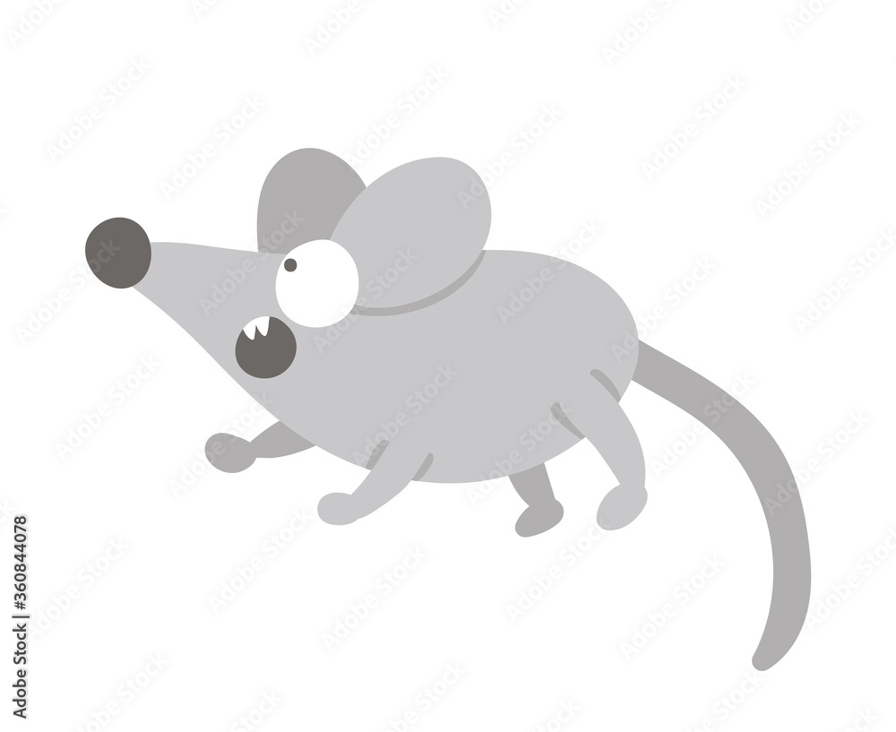 Vector cartoon style flat funny scared mouse isolated on white ...