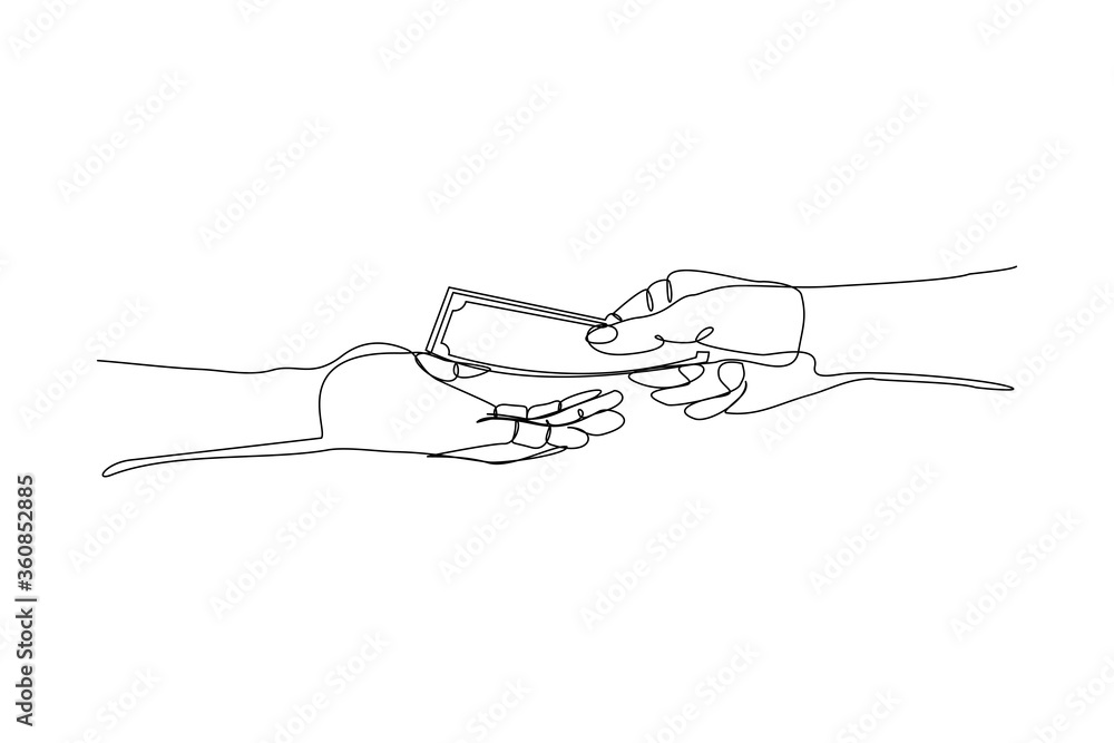 Vetor de Continuous line drawing of hand hold money to give charity or ...