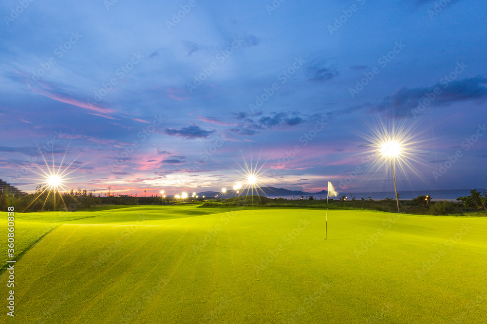 Beautiful sunset on golf course Stock Photo | Adobe Stock