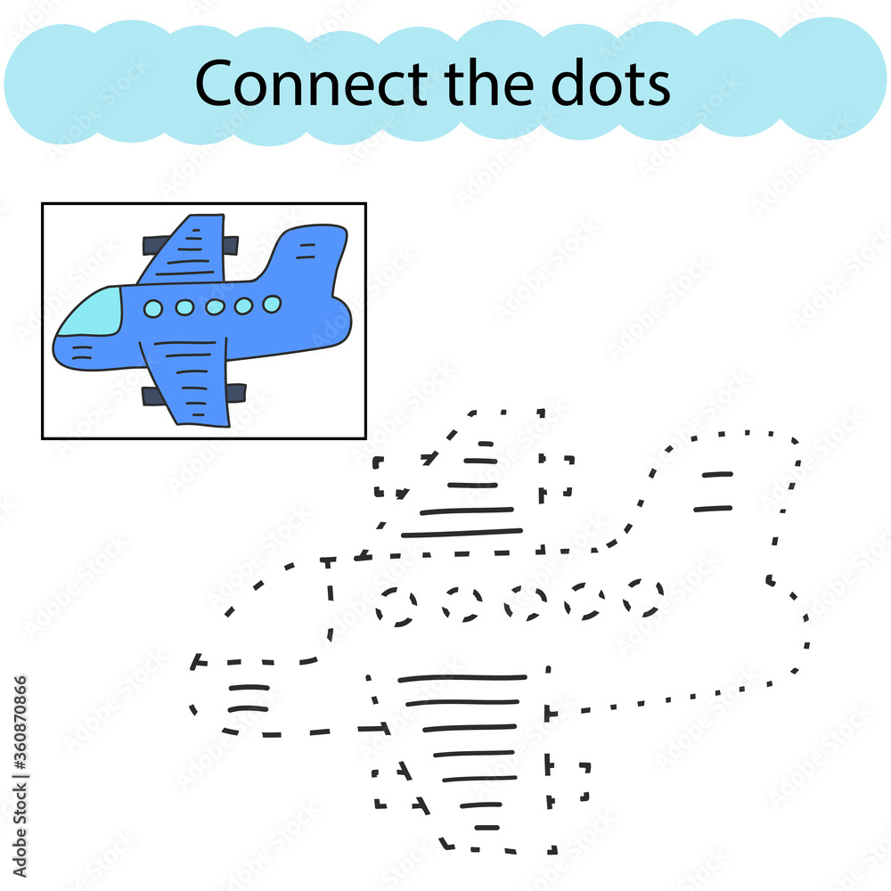 Set connect the dots and draw an plane from a cartoon. Cosmic world ...