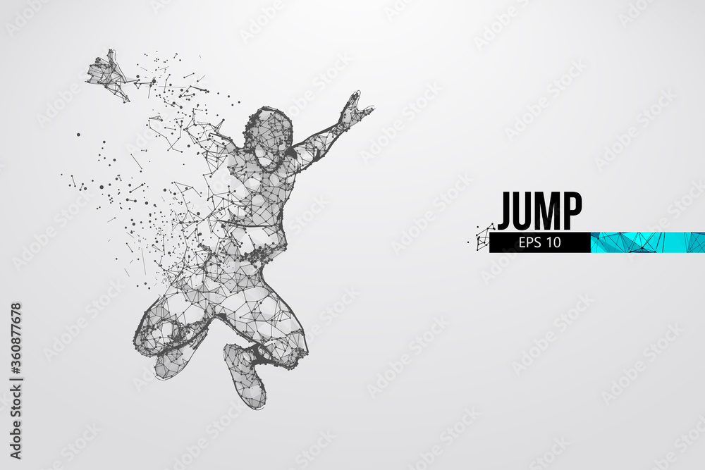 Abstract silhouette of a wireframe jumping man. People in a jump ...