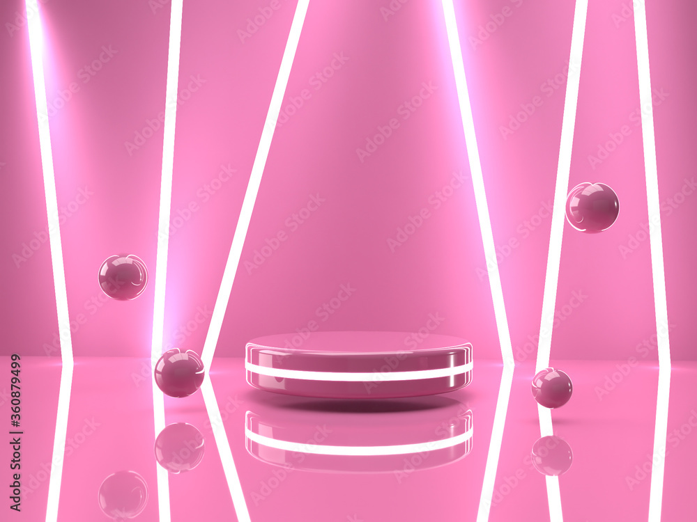 3D abstract render.Pink platform for product display interior podium ...