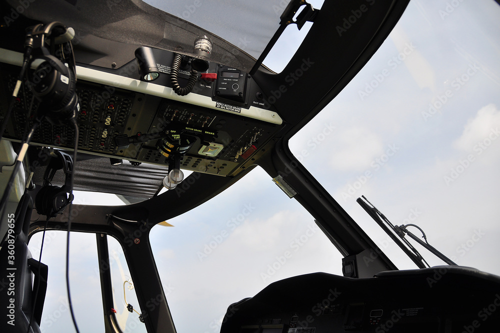 Control panel and control equipment of plane in cockpit. Plane cockpit ...