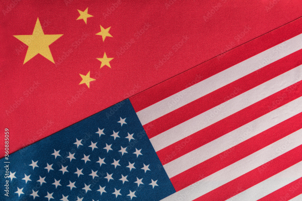 Flag USA and China close up. Relationship between America and China ...