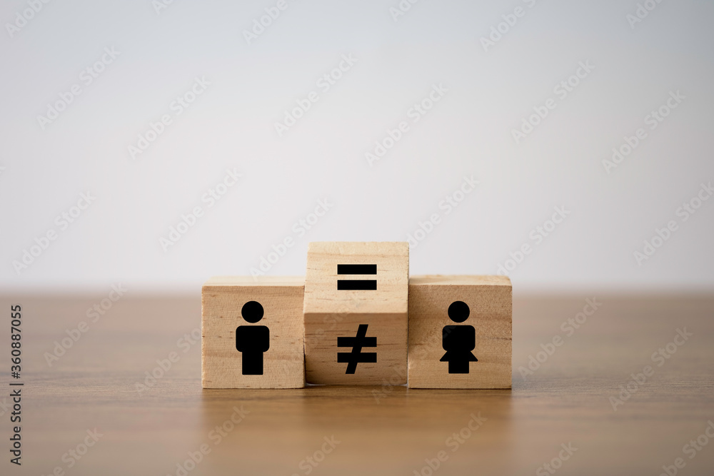 Flipping of unequal to equal sign between man and woman. Human and ...