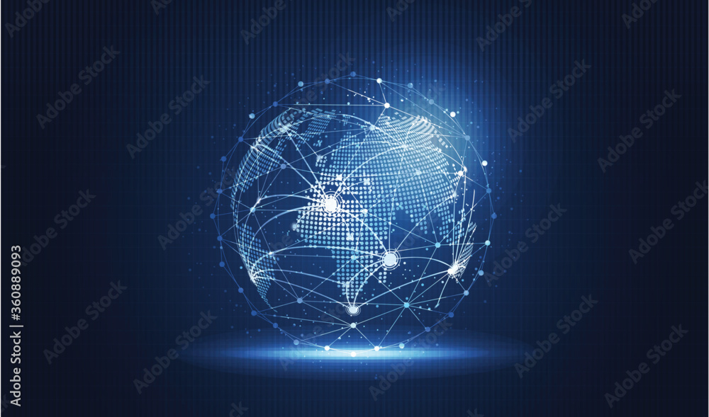Global network technology background with world map or social media ...