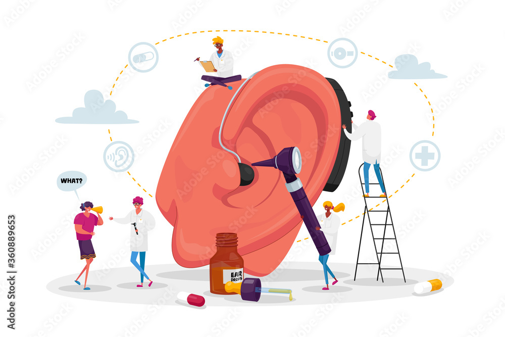 Deafness Concept. Deaf People with Hear Problems Visiting Doctor ...