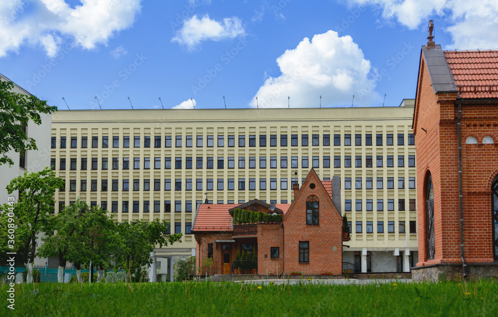 Red Church in Minsk. Plebania is the home of a Catholic priest ...