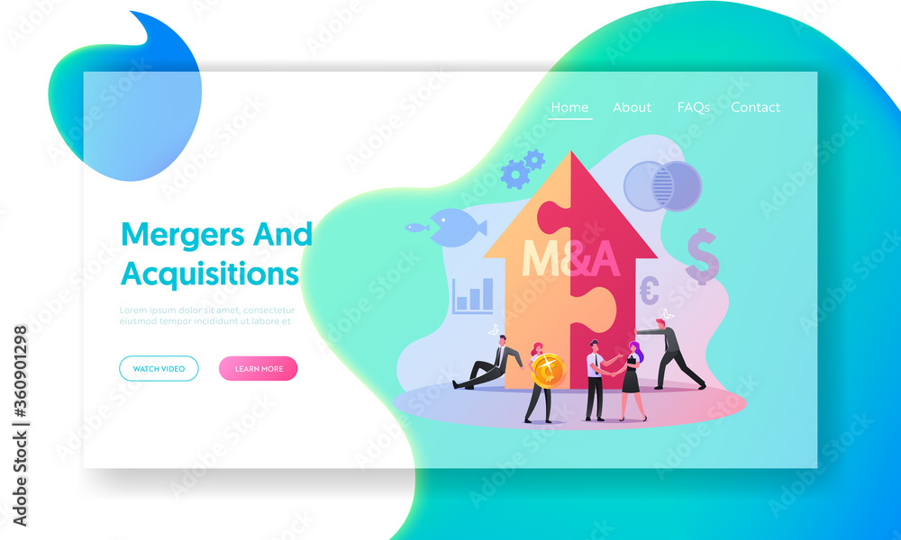 Merger and Acquisition Landing Page Template. Characters at Huge Arrow ...