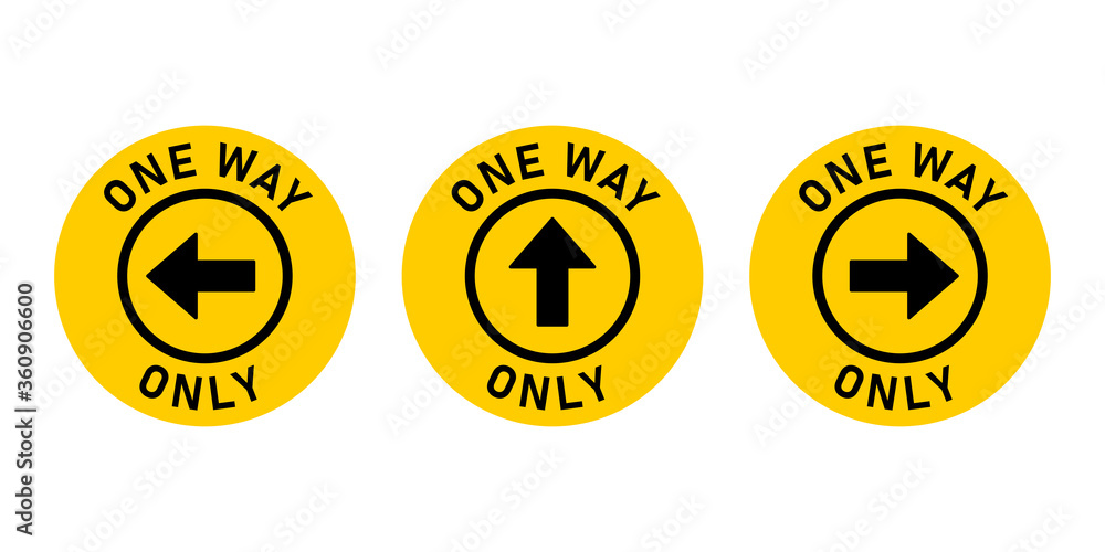 Set of One Way Only Round Floor Marking Sticker Icon with Direction ...