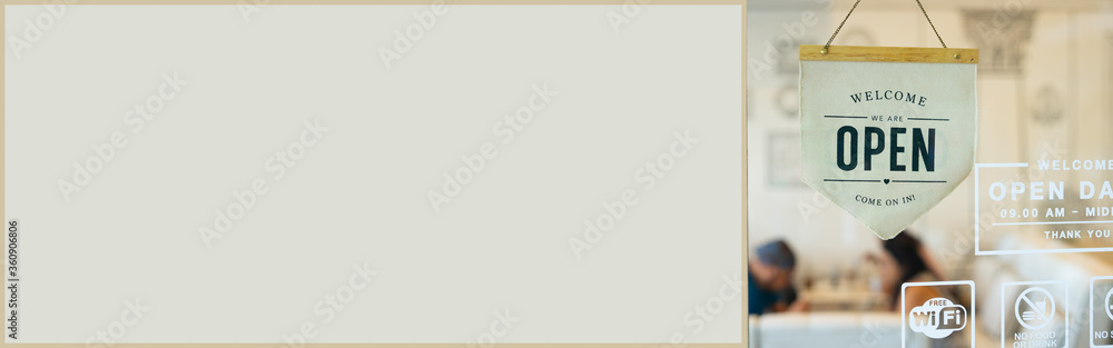 web banner local business coffee shop and restaurant hanging open and ...