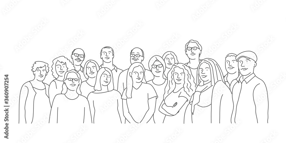 Group o people. Teamwork. Line drawing vector illustration. Stock ...